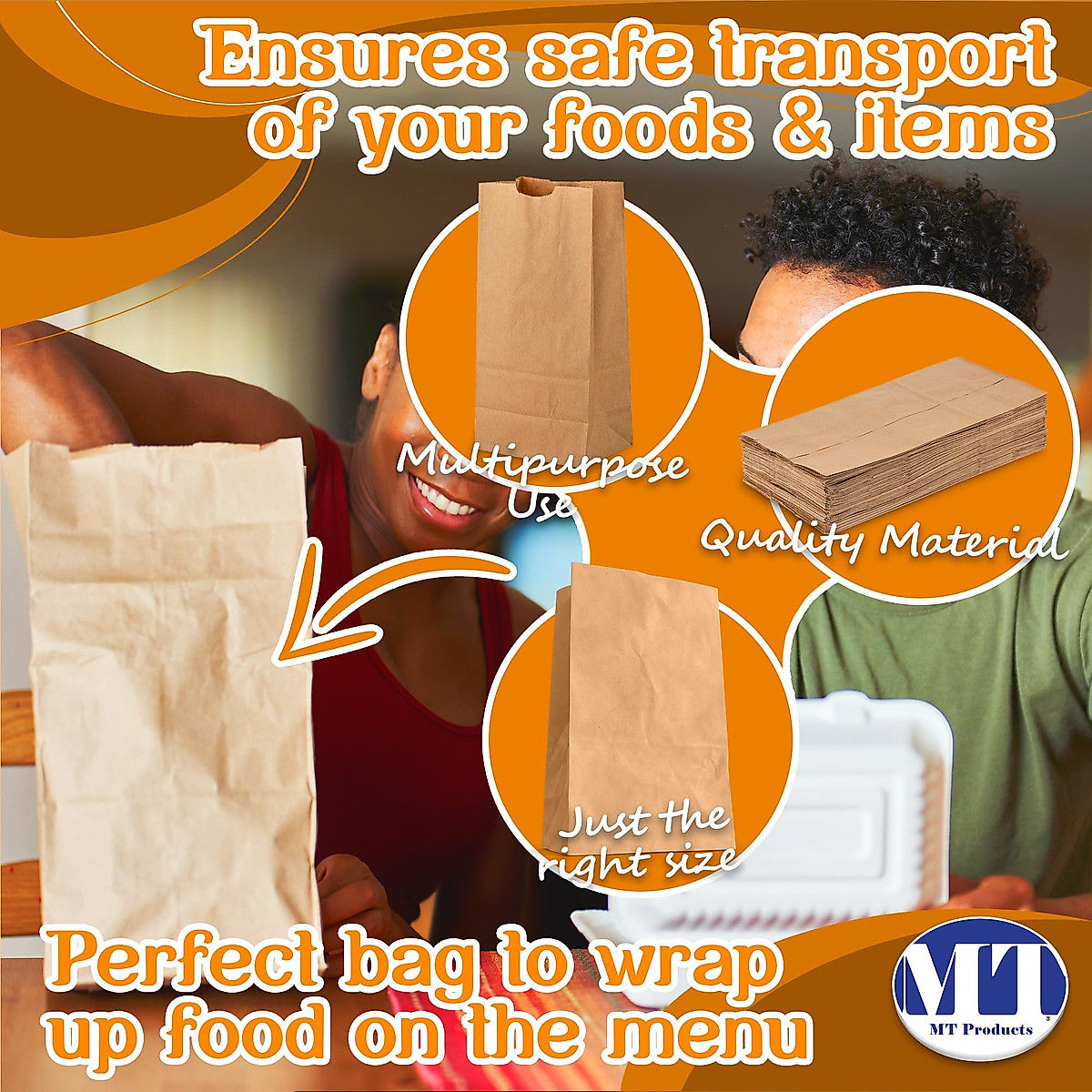 MT Products Brown Paper Bags 8 lbs. - Disposable Paper Lunch Bags Perfect for Shopping - Pack of 100