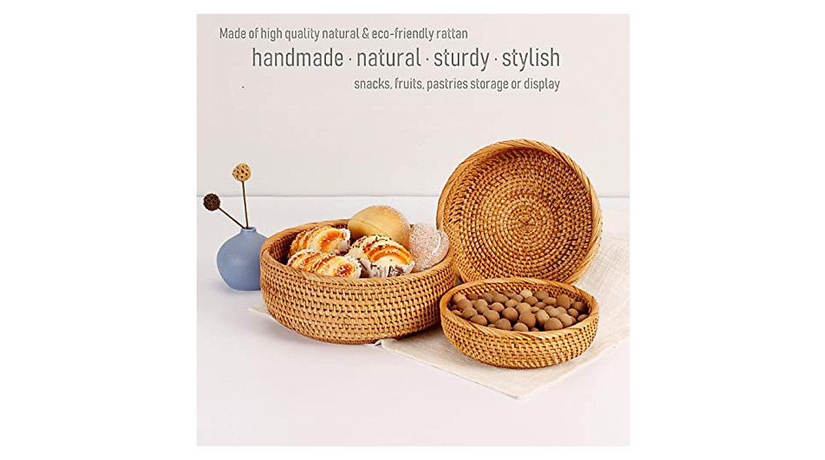 AMOLOLO Handwoven Rattan Fruit Basket - Stylish Home Organizer