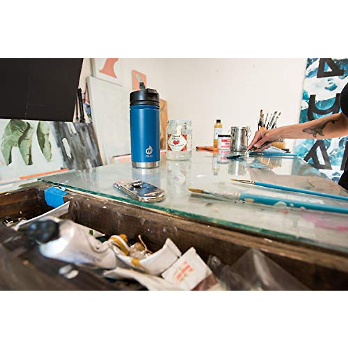 Mizu V5-15 oz. Stainless Steel Vacuum Insulated Wide Mouth Bottle with Coffee Lid, Ice Blue, One Size