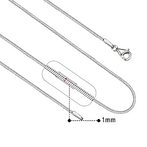 MILACOLATO 925 Sterling Silver Chain Necklace for Women Men 1MM Solid Round Snake Chain Necklace Rhodium Plated Durable Italian Silver Necklace Chain Jewelry - Lobster Clasp - 18"