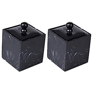 TOPBATHY 2pcs Black Qtip Dispenser Apothecary Jars Bathroom Vanity Q Tip Holder Storage Canister Jar for Cotton Swab Cotton Ball Hair Band Resin Marble Grain