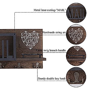 FREEDHIN Mail Organizer Wall Mount with 4 Key Hooks, Key Holder for Wall Wooden Mail Sorter Organizer and Floating Shelf Rustic Home Decor for Entryway or Mudroom (Dark Brown)