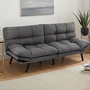 DUMOS Futon Sofa Bed, Sleeper Convertible Futon Couch, Memory Foam Couch Convertible Loveseat for Living Room, Apartment, Studio, Grey