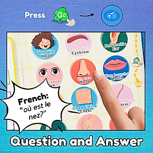 ZeenKind French English Talking Learning Book for Kids 2 3 4 5 6 Years Old, Learn French Interactive Audio Sound Books for Toddlers, Francais Educational Electronic Toys, Bilingual Musical Toy