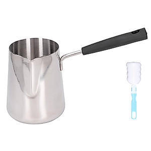 600ml Stainless Steel Turkish Coffee Pot Glossy Butter Warmer Greek Coffee Pot, Hot Chocolate Pot,Milk Warmer with Heat Resistant Handle and 1pcs Brush