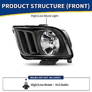 AUTOSAVER88 Headlight Assembly Compatible with 2005-2009 Ford Mustang Black Housing Clear Lens OE Style Headlamps Replacement(Driver and Passenger Side)