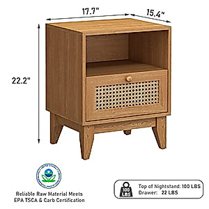 TOLEAD Nightstand Set of 2, Rattan Nightstand with Drawer & Open Shelf, Boho Accent End Table Side Table Bedside Tables with Solid Wood Feet for Bedroom, Living Room