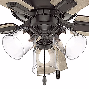 Hunter Crestfield Indoor Low Profile Ceiling Fan with LED Light and Pull Chain Control, 42", Noble Bronze