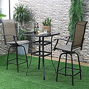 Yiguo Outdoor Swivel Bar Stools Set of 2,All-Weather Bar Height Tall Patio Chair Set,for Garden Backyard Deck Balcony Porch Pergola,Light Brown