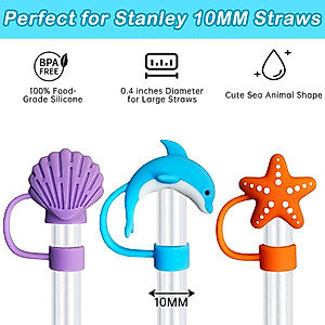 6PCS Straw Cover Cap for Stanley Cup, Silicone Sea Animal Straw Topper for Stanley 30&40 Oz Tumbler with Handle, 10mm 0.4in Dust-Proof Reusable Straw Tips Lids. (Color 4)