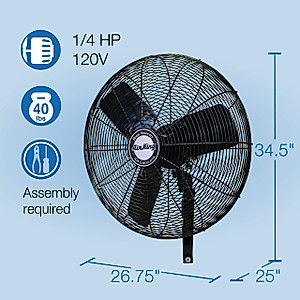 Air King 9025 24-Inch Industrial Grade Oscillating Wall Mount Fan , Black