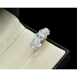 Natural Ethiopian Fire Opal Cabochon Ring 925 Sterling Silver October Birthstone Promise Ring Opal Jewelry Birthday Gift For Wife (Sterling Silver, 8.25 US)