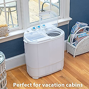 Deco Home Compact Washing Machine with Twin Tub for Wash and Spin Dry, Portable, Built-in Gravity Drainage System, Agitation Wash Cycles, Use Less Soap and Water, for Dorms, Apartments, RVs