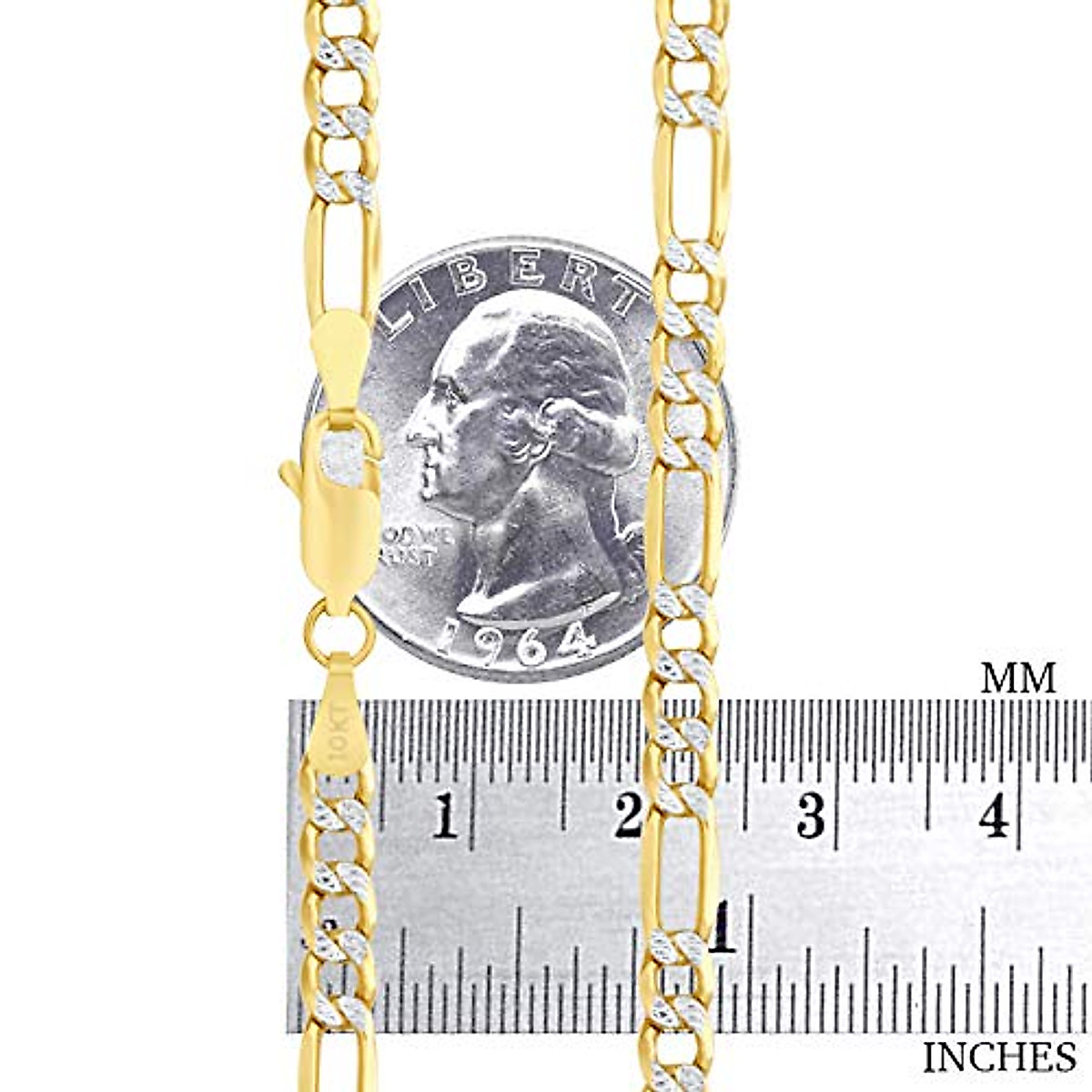 Nuragold 10k Yellow Gold Solid 5mm Figaro Chain Link Diamond Cut Pave Two Tone Bracelet, Mens Womens Jewelry 7" 7.5" 8" 8.5" 9"