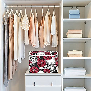 innewgogo Day Of The Dead Gold Skull Storage Bins with Lids for Organizing Closet Organizers with Handles Oxford Cloth Storage Cube Box for Toys