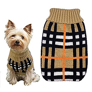 Classic Plaid Dog Turtleneck Sweater for Small Dog Pullover Knitted Sweater Pet Winter Warm Clothes Outfits for Poodle Puppy Cat Kitten Coffee Color (XXX-Large, Classic Plaid Style)