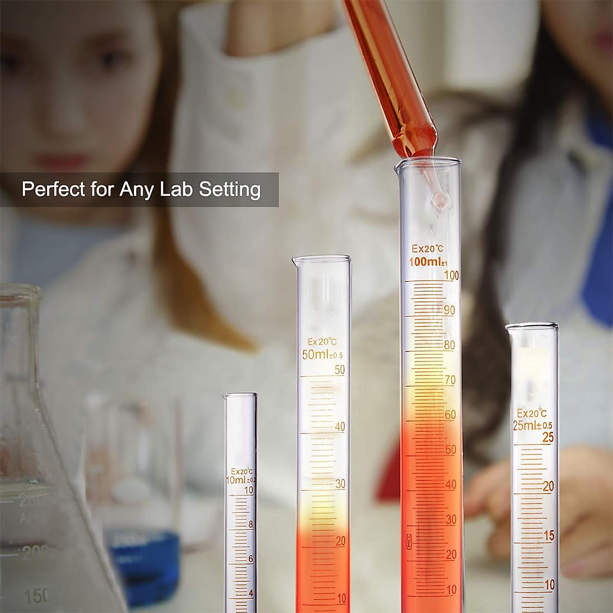 ZEEROQOLAB Lab Glassware Set, Beaker Glass Cylinder Pipettes Set, 5pcs Thick Glass Graduated Beaker, 4pcs Glass Measuring Cylinder with 4pcs Glass Stirring Rod and 2pcs Cleaning Brush