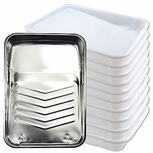 KINGORIGIN 1 Piece 9 Inch Metal Paint Tray with 10 Tray Liners, Paint Tray for Paint Roller, for Paint Brush, Paint Tray Liner Disposable for Home Wall Painting, DIY Painting Projects