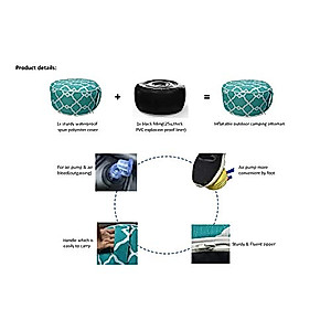 Inflatable Ottoman footrest Stool with Portable air Pump and Storage Bag or Pouch Used for Outdoor or Indoor Travel Portable Camping Backyard Patio Garden Home Yoga footrest Stool (Turquoise)