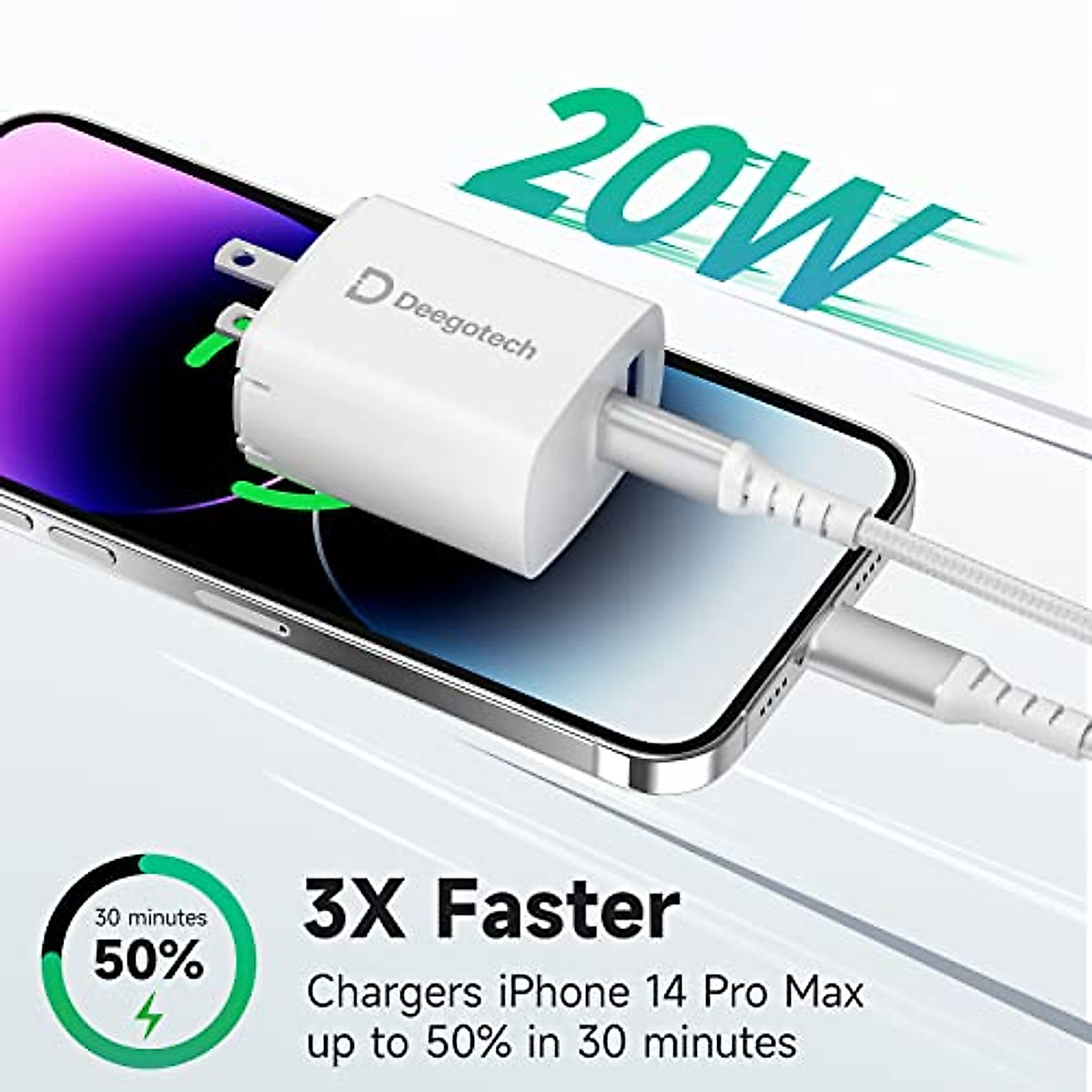 iPhone Charger Fast Charging, Deegotech 20W USB C Wall Charger & iPhone Charger Cable 10FT, PD Fast Charger for iPhone 14 /iPhone 13 Pro/13 Promax/iPhone 12/12 Promax/iPhone 11, iPad 2021