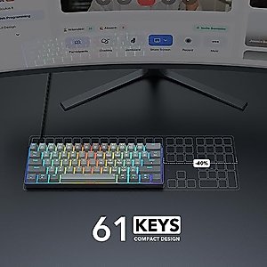 SABLUTE Mechanical Gaming Keyboard, Bluetooth/2.4G/USB-C Wired 60% Compact Mini Keyboard with 20 RGB Effects & 7 Colors Backlit, N-Key Rollover, 61 Keys Layout, Hot Swappable Linear Red Switch