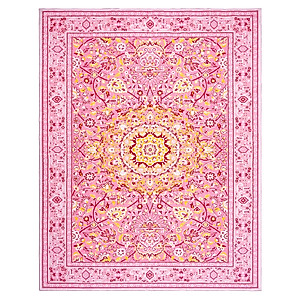 HOMETHIC 8x10 Area Rugs Machine Washable Boho Rug Oriental Floral Soft Indoor Carpet Low Pile Non Slip Large Rugs for Living Room Bedroom Office Dining Room Decor Aesthetic, Pink