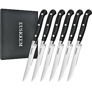 EUSKKEM Steak Knives Set of 6,Steak Knife Set,Durable Full Tang Steak Knives,Sharp Flatware Steak Knives