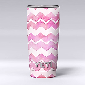 Design Skinz Pink Water Color with White Chevron - Skin Decal Vinyl Wrap Kit Compatible with The Yeti Rambler Cooler Tumbler Cups