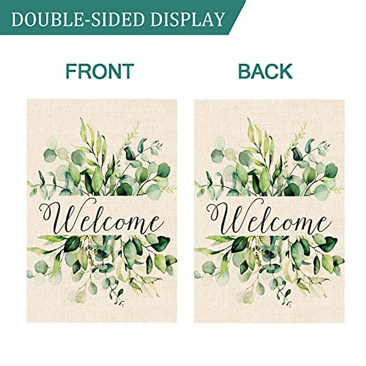 Tosewever Spring Leaves Welcome Garden Flag 12.5x18 Inch Spring Summer Green Floral Vertical Double Sided Burlap Yard Flag for Outside Holiday Outdoor Farmhouse Decor (12.5x18 inch)
