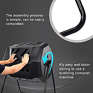 Elevon Outdoor Tumbling Composter Dual Rotating Batch Compost Bin, 43 Gallon, Black