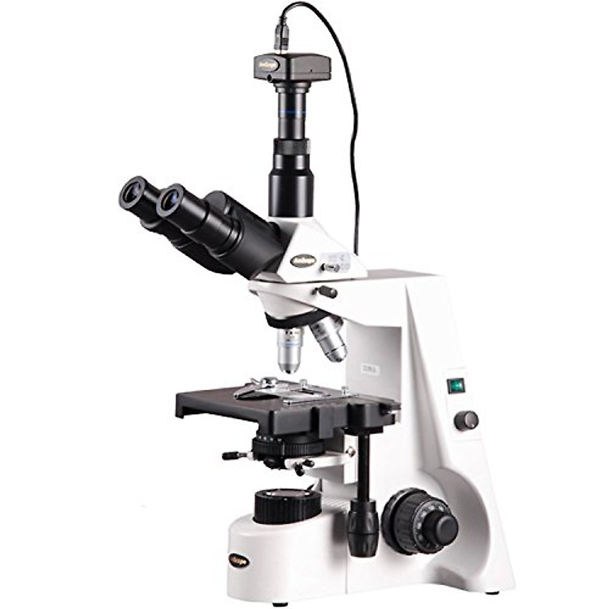 AmScope T690C-8M Digital Trinocular Compound Microscope, 40X-2500X Magnification, WH10x and WH25x Super-Widefield Eyepieces, Infinity Objectives, Brightfield, Kohler Condenser, Double-Layer Mechanical Stage, Includes 8MP Camera with Reduction Lens and Sof