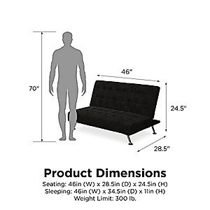 DHP Ariana Kids Sofa Futon, Black, Mid-Century Modern Design, Converts to Bed, Fun Colors, Easy to Clean