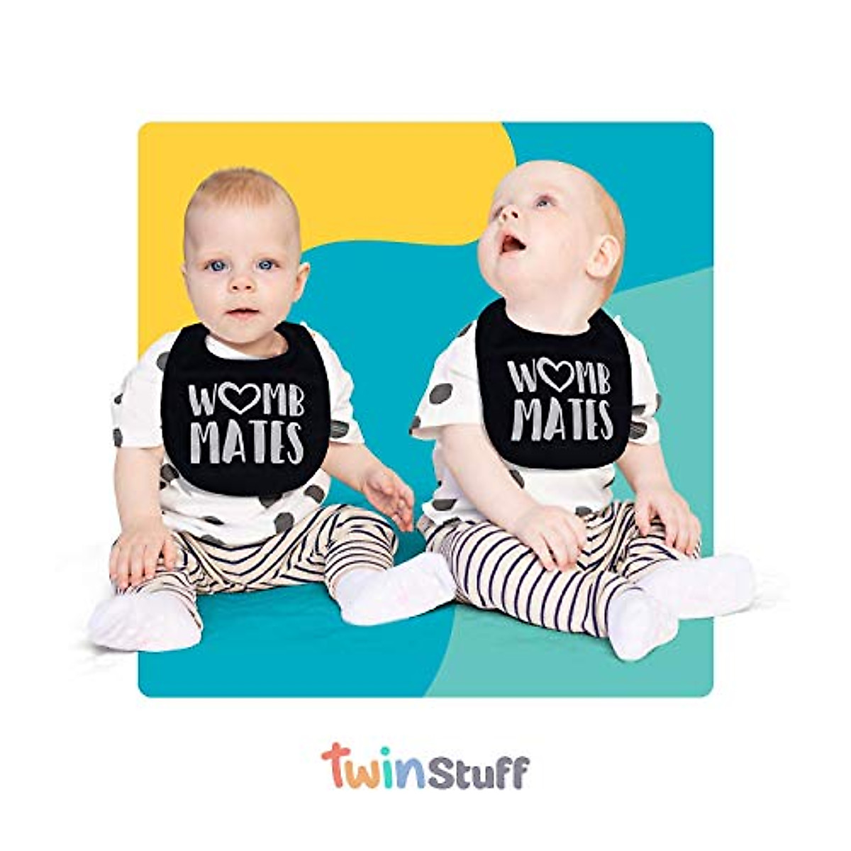 Womb Mates Twins Baby Bibs - 100% Soft Cotton, Unisex Twin Bib Set For Boys and Girls