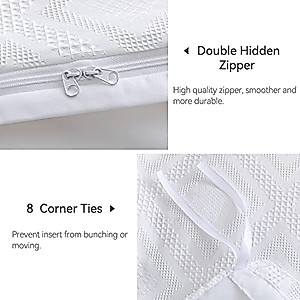 JELLYMONI White Waffle Duvet Cover Queen Size - 3PCS Textured Microfiber Comforter Cover with Diamond Jacquard Pattern, Luxury Soft Bedding Set with 8 Corner Ties & Double Zipper Closure