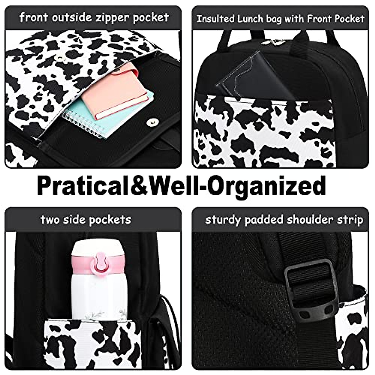 Bluboon College Laptop Backpack School Bookbag Travel School Bag for High School(Cow-Black)