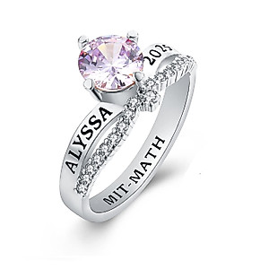 JNJ Women's Class Ring, personalized for high school and college graduates, Sterling Silver, Birthstone Class Ring, Crown Style, Fashion collection-Jour Nouveau Jewelry (Platinum)