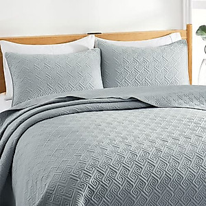 Peace nest 3 Piece Quilted Coverlet Set with Pillow Shams, All Season Bedspread Bed Cover Full/Queen Size Lightweight, Light Gray((106"X90")