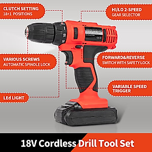 346Pcs Tool Sets, 18V Electric Power Drill Set, Cordless Drill for Men, Household Home DIY Hand Tool Kits,18+1 Clutch Cordless Power Drill Set for Thanksgiving, Christmas,Father's Day (Silver)