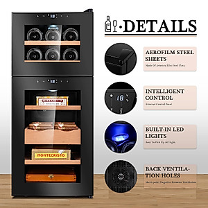 CIGARLOONG Electronic Cooler Humidor 59L Spanish Cedar Wood Shelves and Drawer Double Door Wine Cabinet,2.08 Cu Ft
