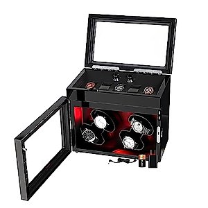 LALAHOO 4 Watch Winder for Rolex with Super Quiet Motor RGB LED Light Soft Watch Pillows,Watch Winders for Automatic Watches D Battery Compartment with AC Adapter USB