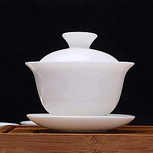 Gaiwan White Glaze Porcelain Teacup kung Fu Tea Service Set for Home Office Decoration (100ml)
