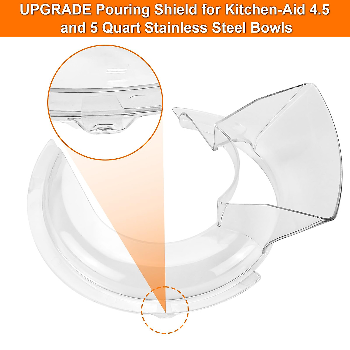 UPGRADED KN1PS Pouring Shield with Snap for W10616906 Mixer Bowl or Brushed Stainless Steel Tilt Head Stand Mixer Bowl, Replace W11312468 W11298367 WPW10616906