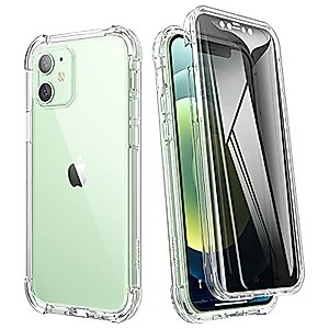 SURITCH Compatible with iPhone 12/iPhone 12 Pro Clear Case,[Privacy Screen Protector] Anti Spy Film Full Body Protection Shockproof Bumper Rugged Cover for iPhone 12/12 Pro 6.1 Inch (Clear)