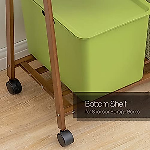 MoNiBloom Bamboo Garment Rack with Wheels Coat Rack Stand Clothes Rack with 2-Tier Storage Rack for Bedroom Living Room Entryway Home Office (Length 29.5", Brown)