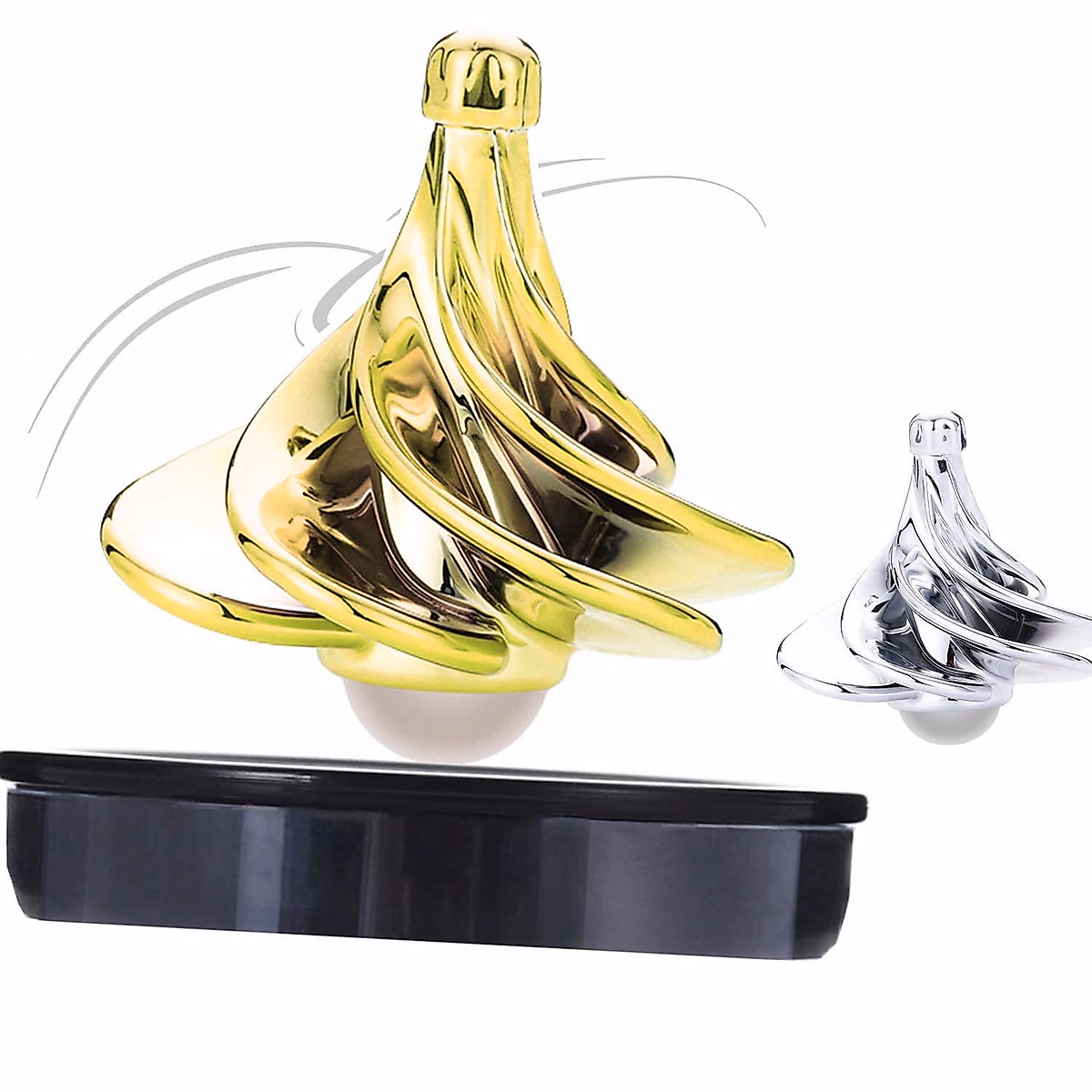 KIDDO KOO Tornado Spinning Tops - New Spinning top for Kids and Adults. A Great Decompression Toy forhome or The Office. Spins with Wind! Our Gyro Tops can Forever Spin (Silver & Gold 2PK)