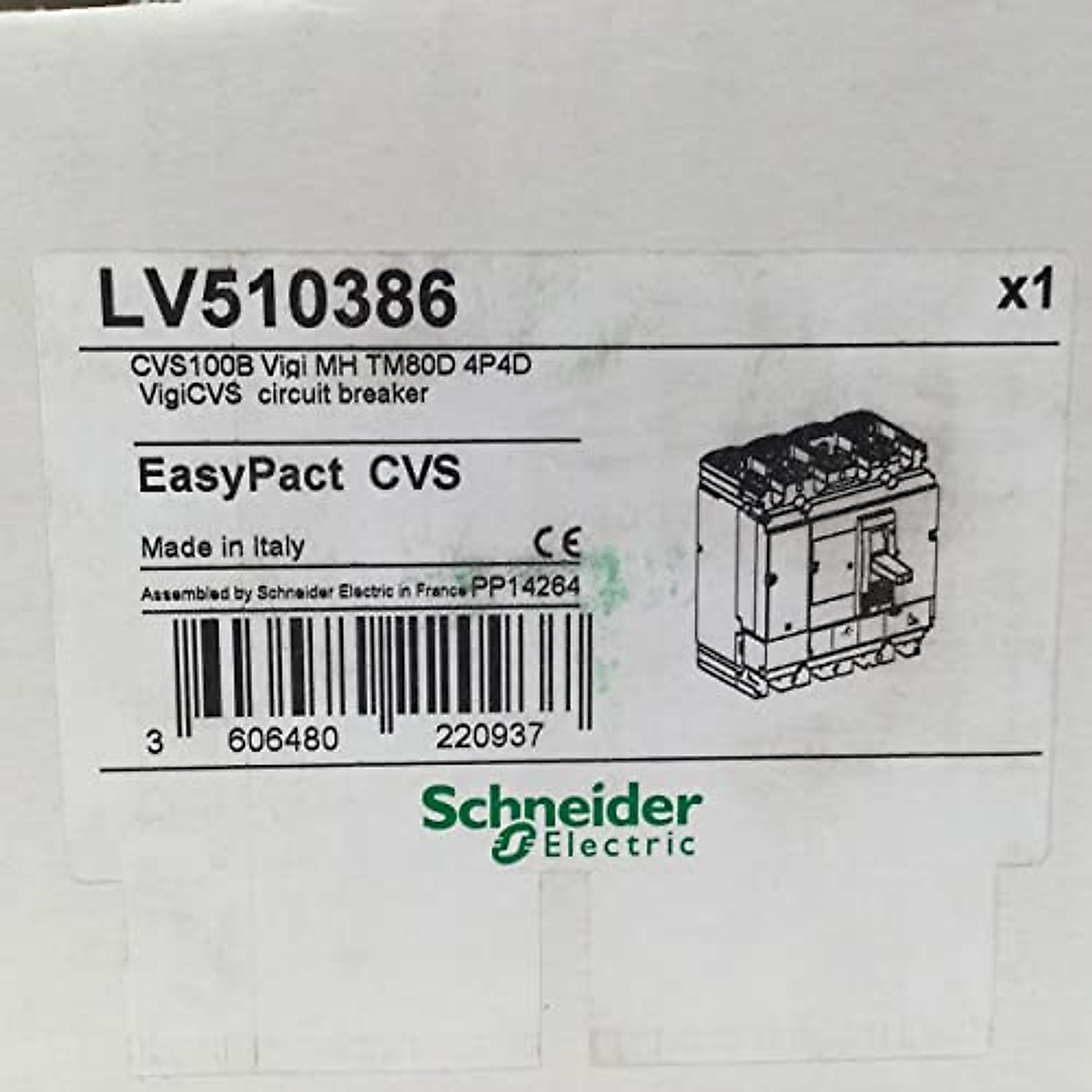 Schneider Electric LV510386 Circuit Breaker EasyPact Vigi CVS100B New NFP