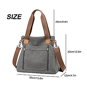 ZHIERNA Women's Canvas Tote Purse Shoulder Bag, Large Crossbody Bag Handbag with Multi-pocket(Grey)