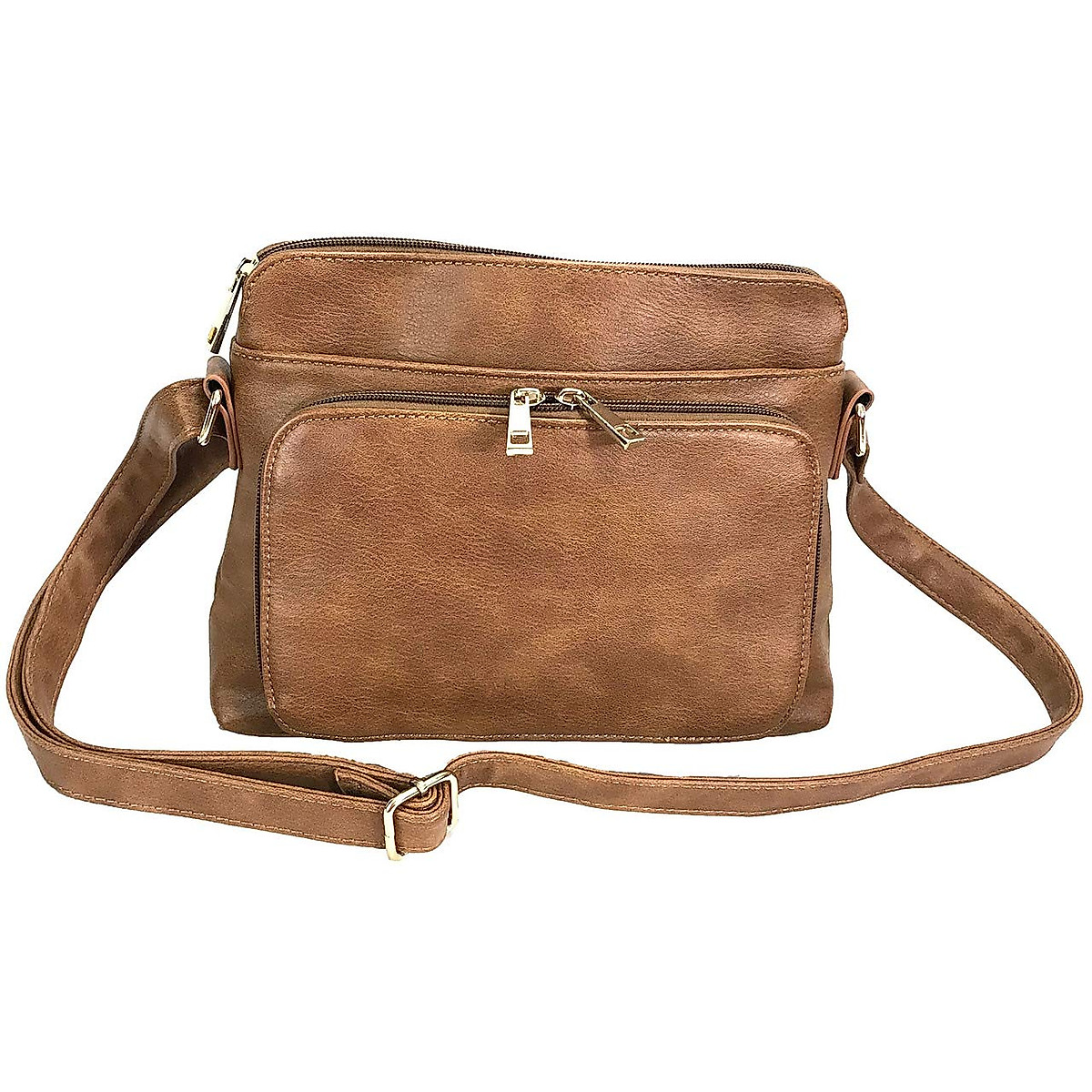 Zzfab Small Multi-pocket Faux Soft Leather Cross Body Purse with Side Organizer Brown