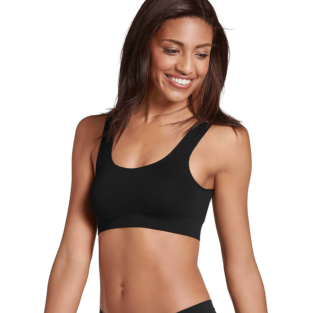 Jockey Women's Bra EcoSeamfree Rib Scoop Bralette, Black, 2XL