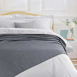 Tribeca Living Yarn Dyed Organic Cotton and Organic Wool Blanket King size, Soft and Cozy Oversized Blanket, Fade Resistant, Grey